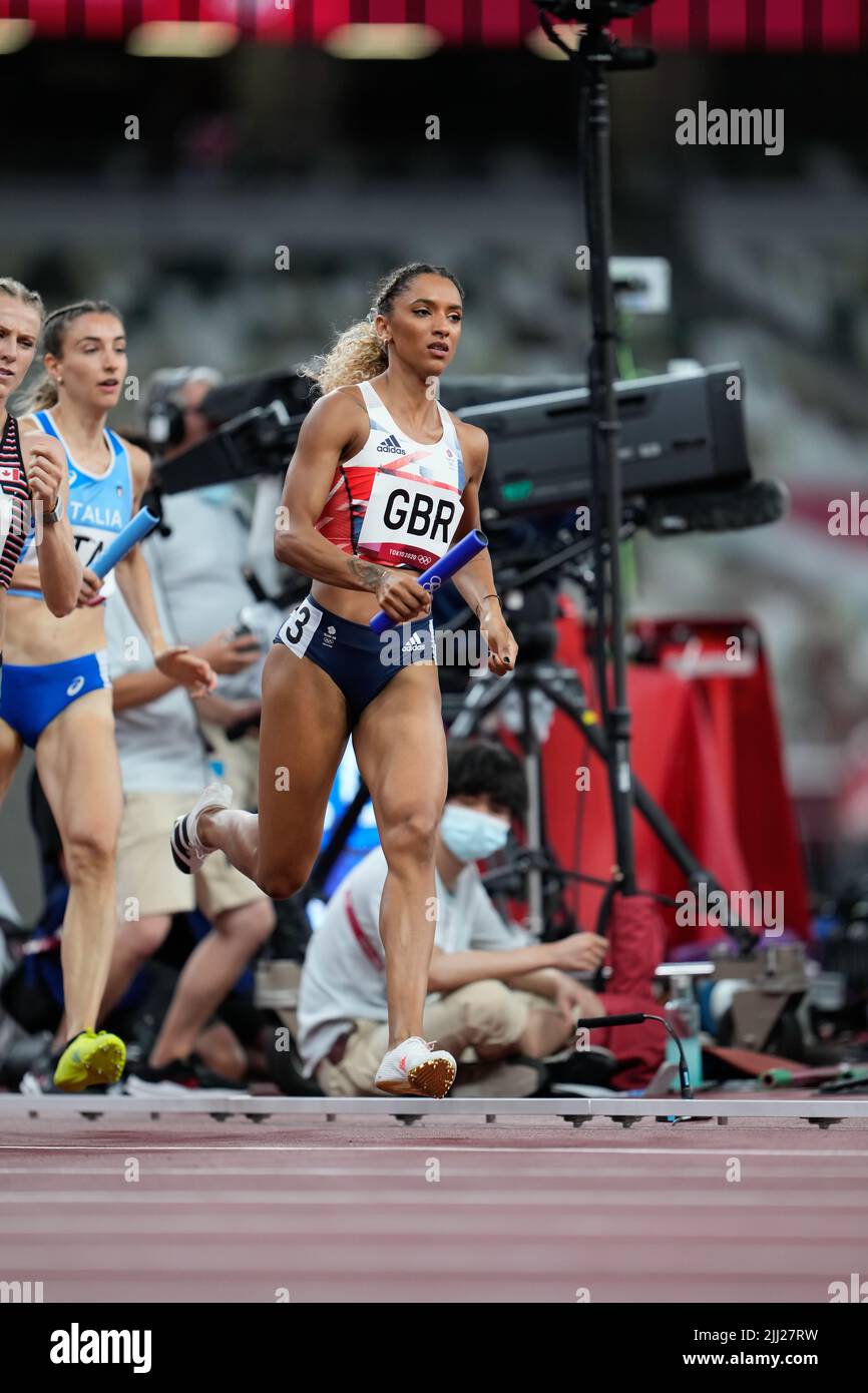 Laviai Nielsen participating in the 4x400 meter relay at the 2020 Tokyo ...