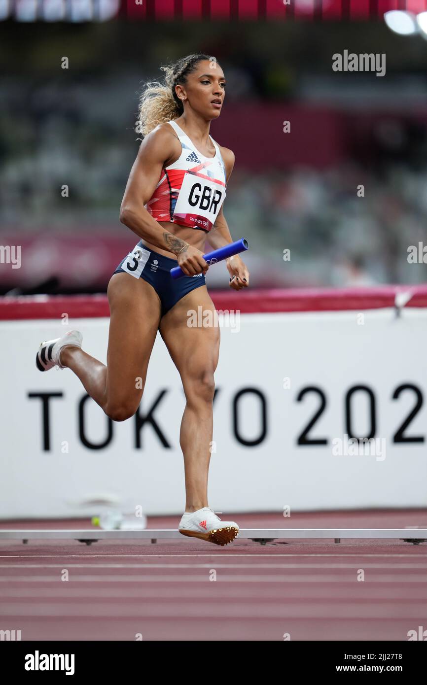 Laviai Nielsen participating in the 4x400 meter relay at the 2020 Tokyo ...