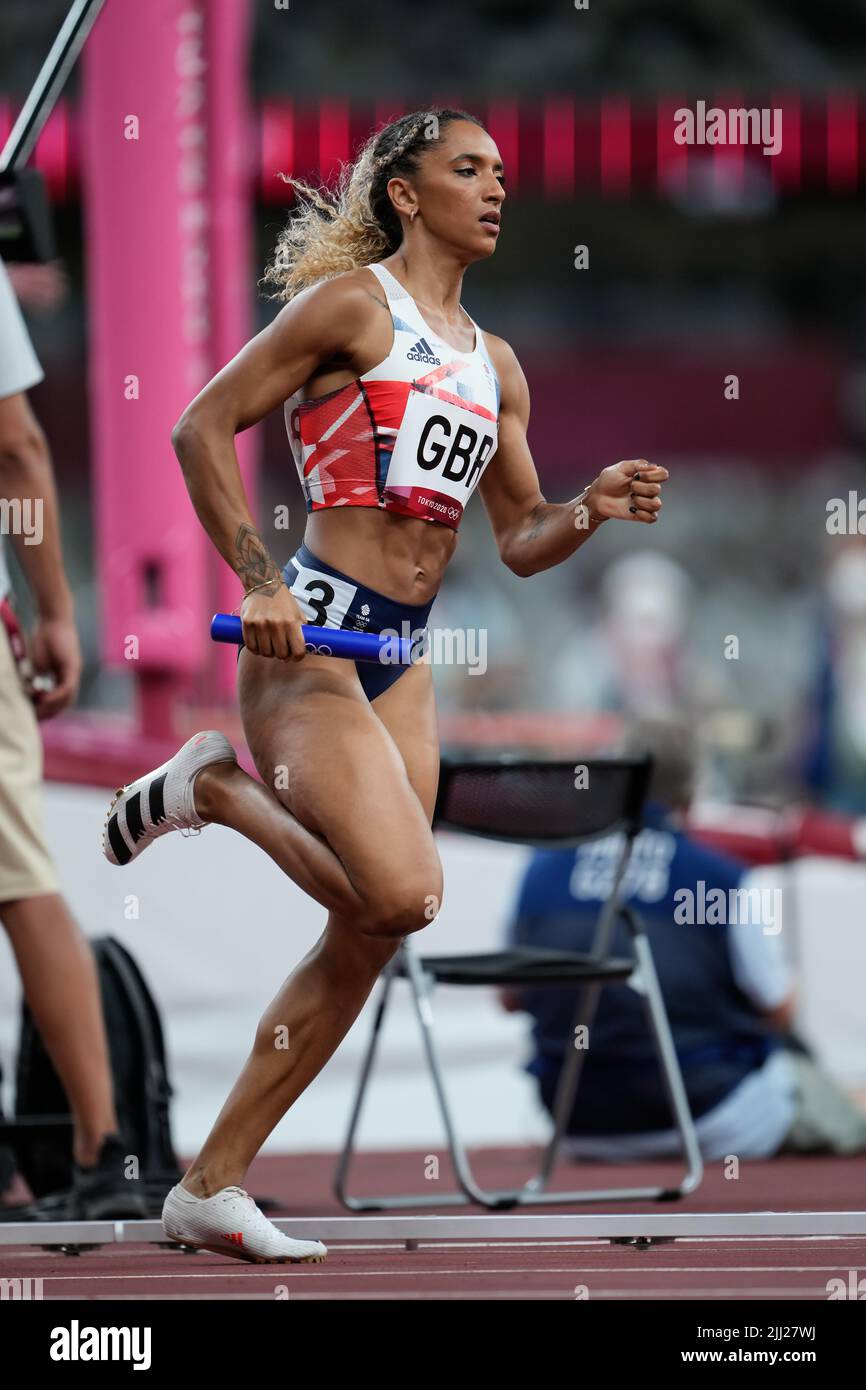 Laviai Nielsen participating in the 4x400 meter relay at the 2020 Tokyo ...