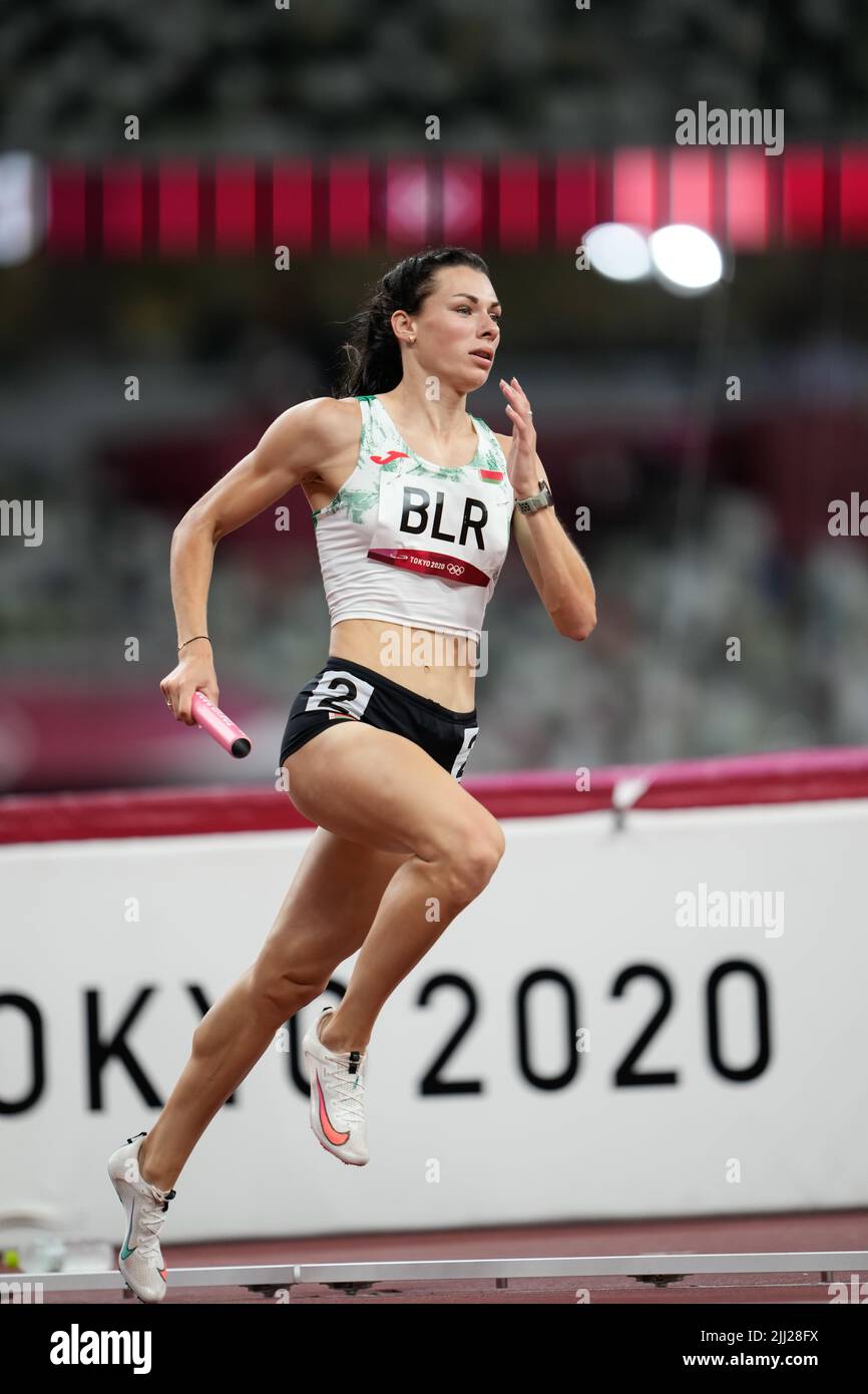 Yuliya Bliznets participating in the 4x400 meter relay at the 2020 ...