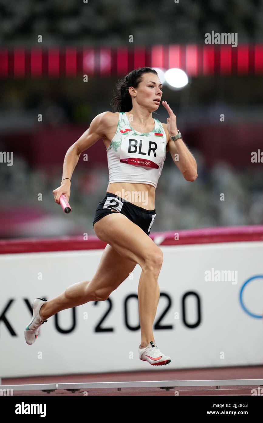 Yuliya Bliznets participating in the 4x400 meter relay at the 2020 ...