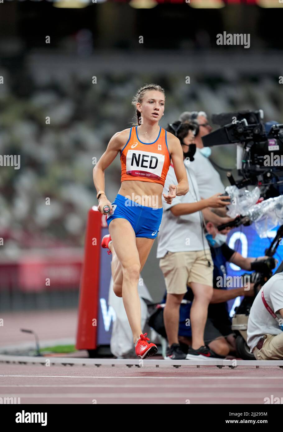Femke Bol participating in the 4x400 meter relay at the 2020 Tokyo ...