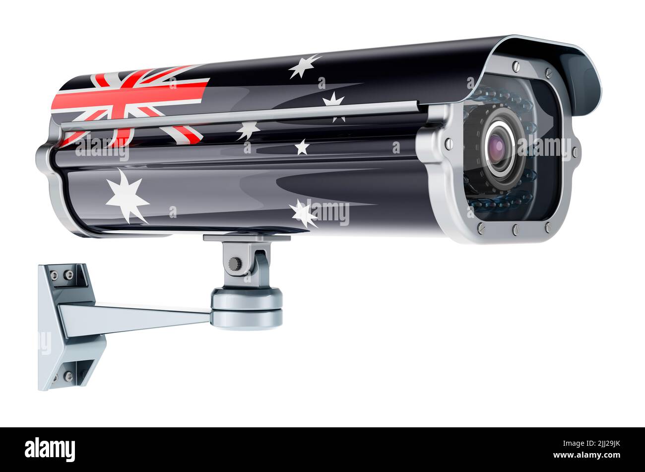 Surveillance camera with Australian flag. 3D rendering isolated on ...
