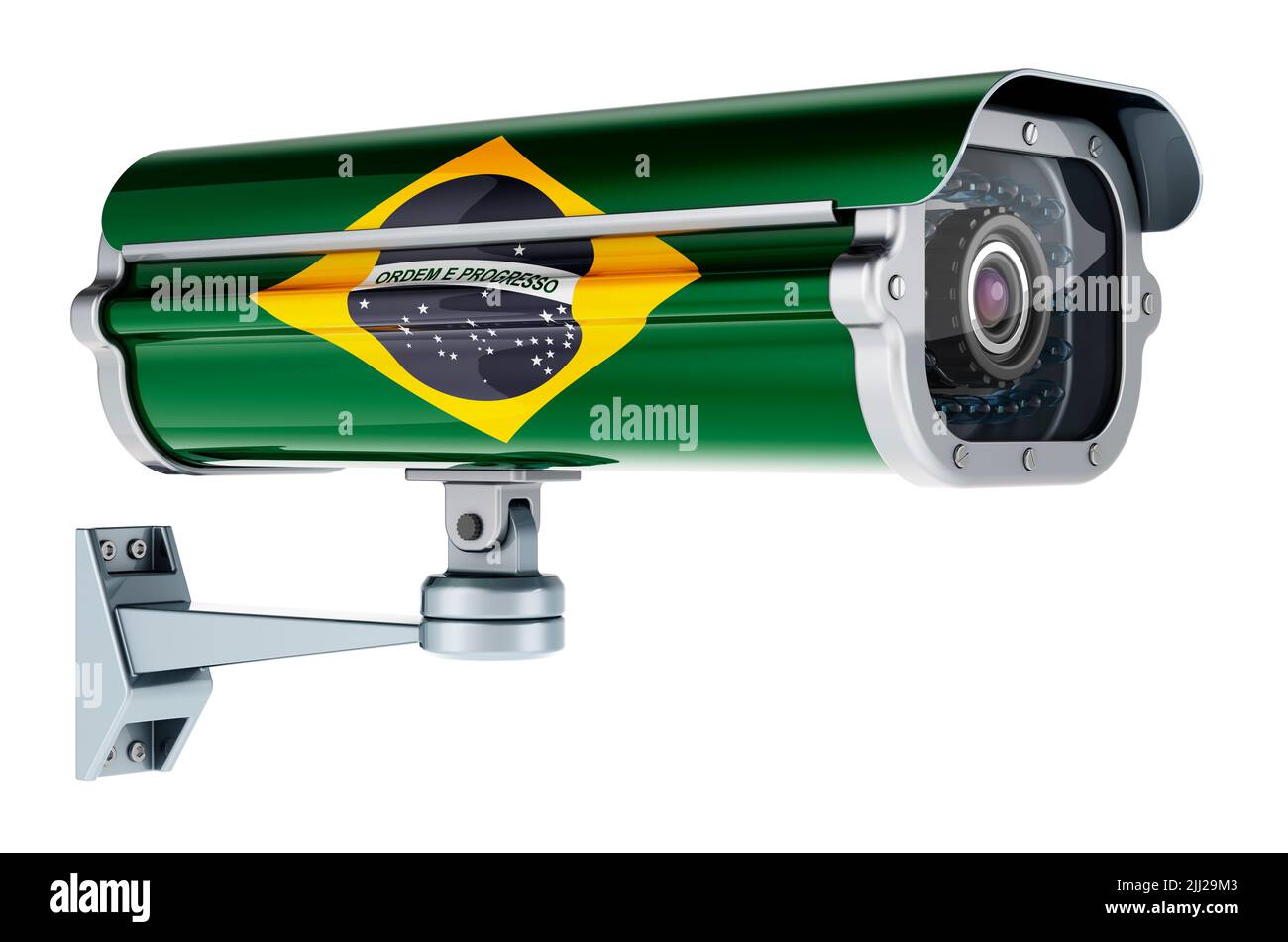 Surveillance camera with Brazilian flag. 3D rendering isolated on white ...