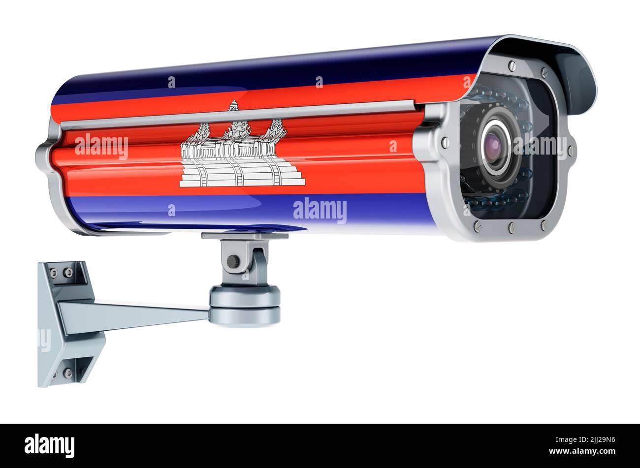 Surveillance camera with Cambodian flag. 3D rendering isolated on white ...