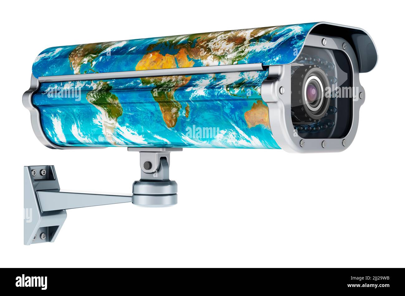 Surveillance camera with Earth Globe, 3D rendering isolated on white ...