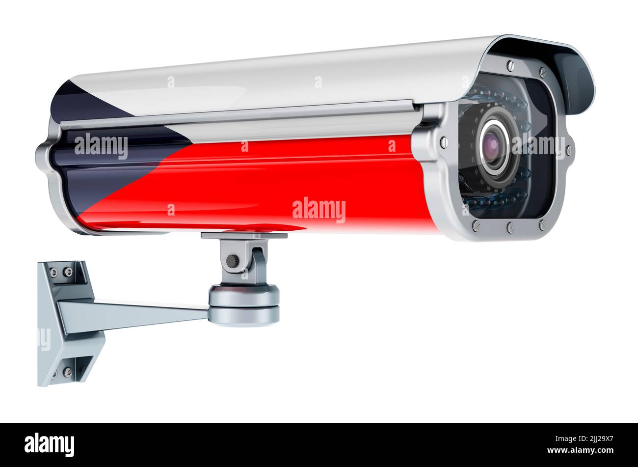 Surveillance camera with Czech flag. 3D rendering isolated on white ...