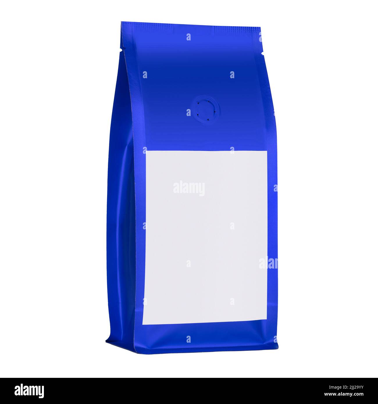 Blue blank matte plastic paper bag front view isolated on white ...