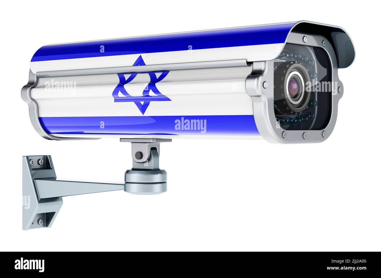 Surveillance camera with Israeli flag. 3D rendering isolated on white ...
