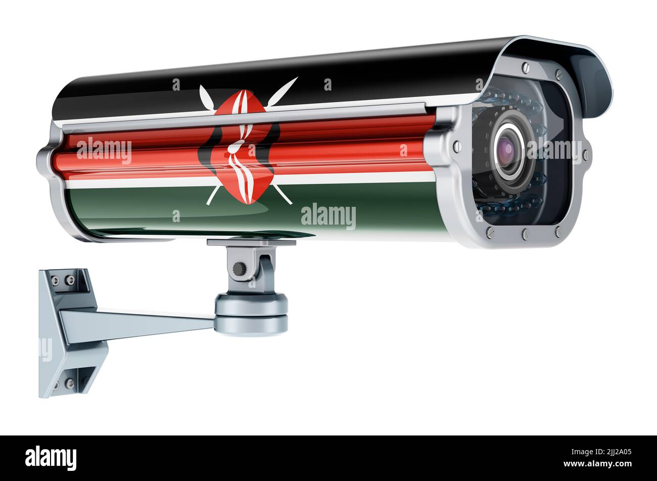 Surveillance camera with Kenyan flag. 3D rendering isolated on white ...