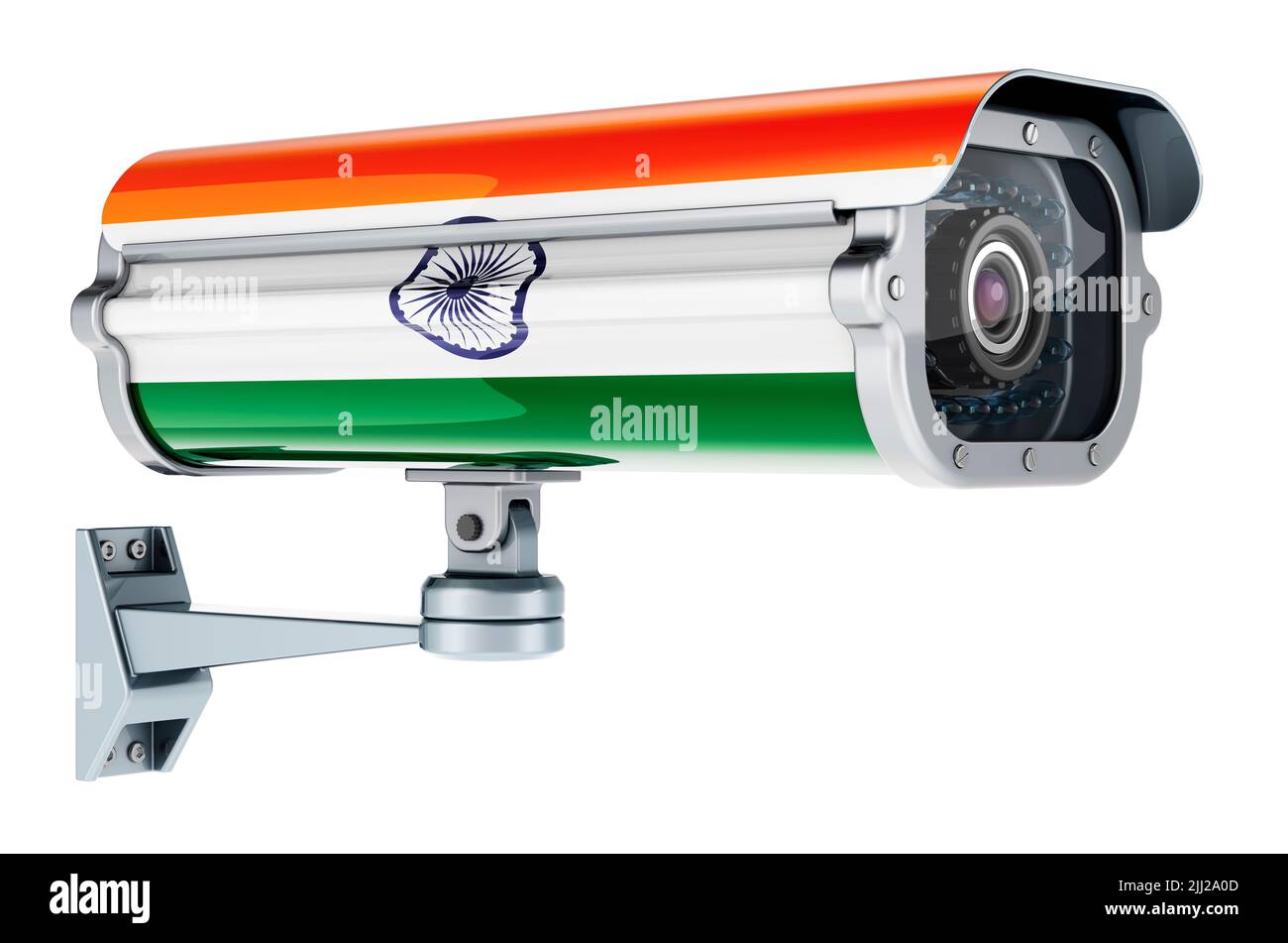 Surveillance camera with Indian flag. 3D rendering isolated on white ...