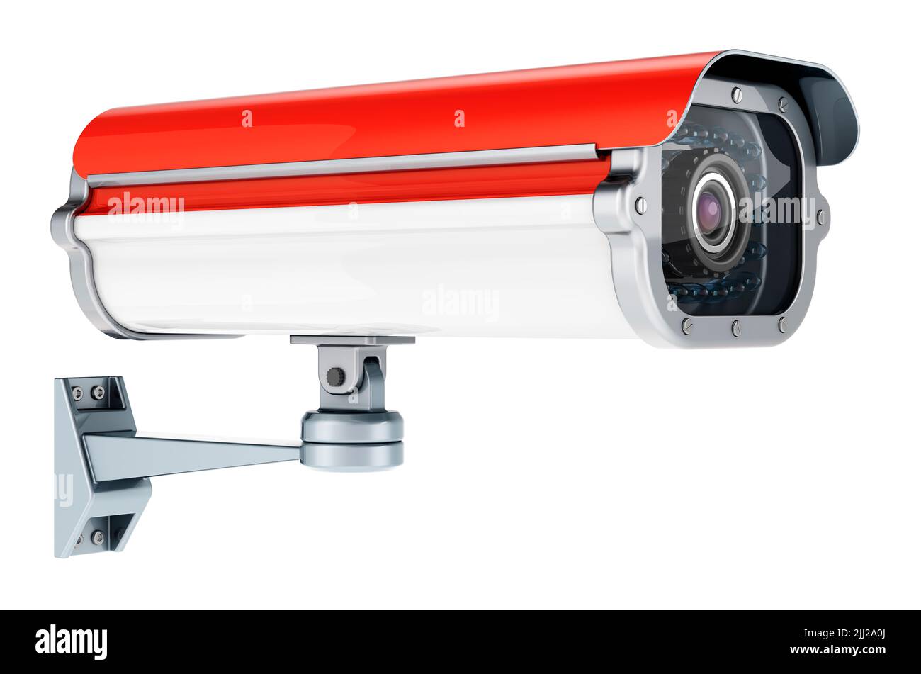Surveillance camera with Indonesian, Monacan flag. 3D rendering ...