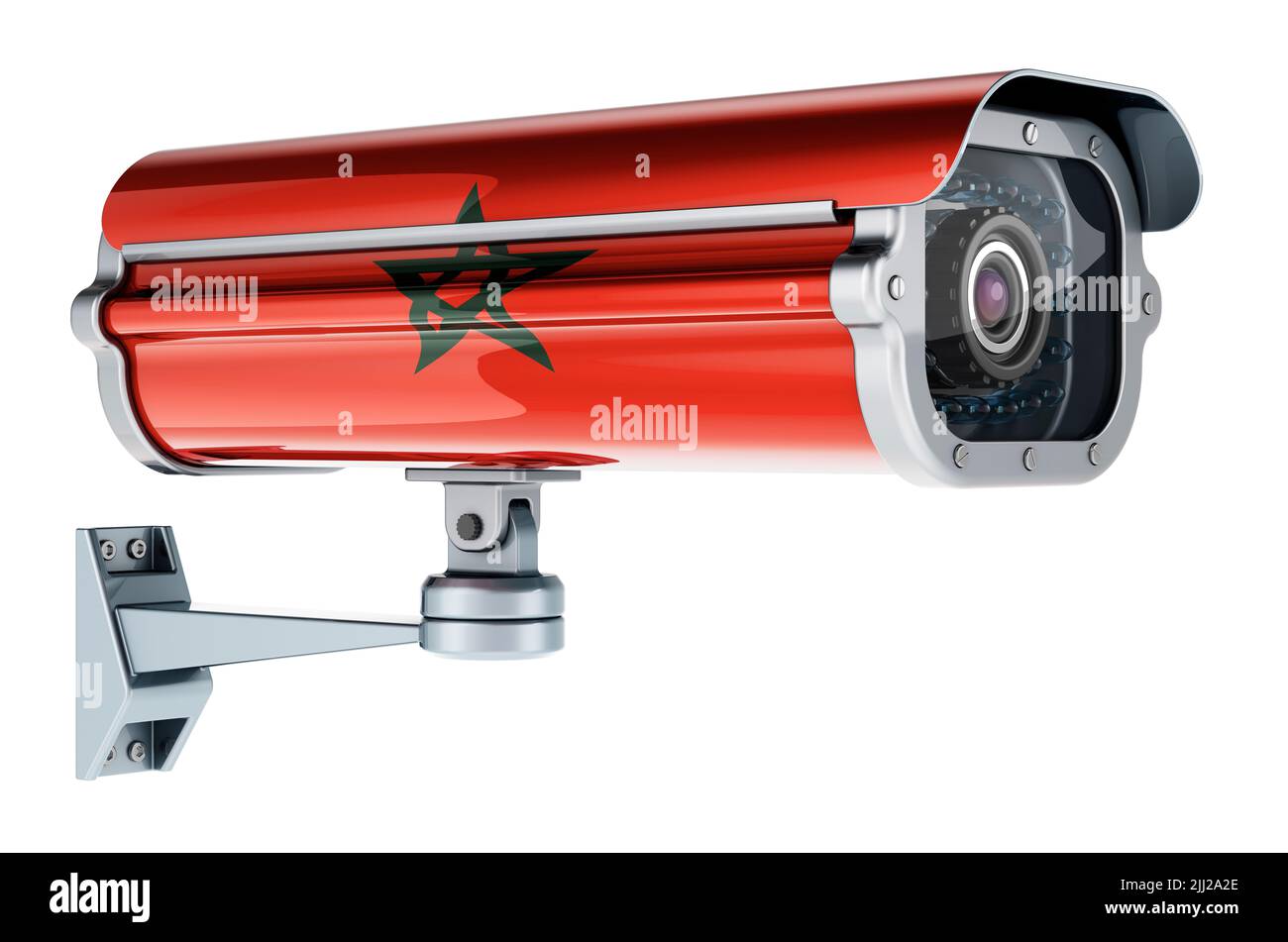 Surveillance camera with Moroccan flag. 3D rendering isolated on white ...