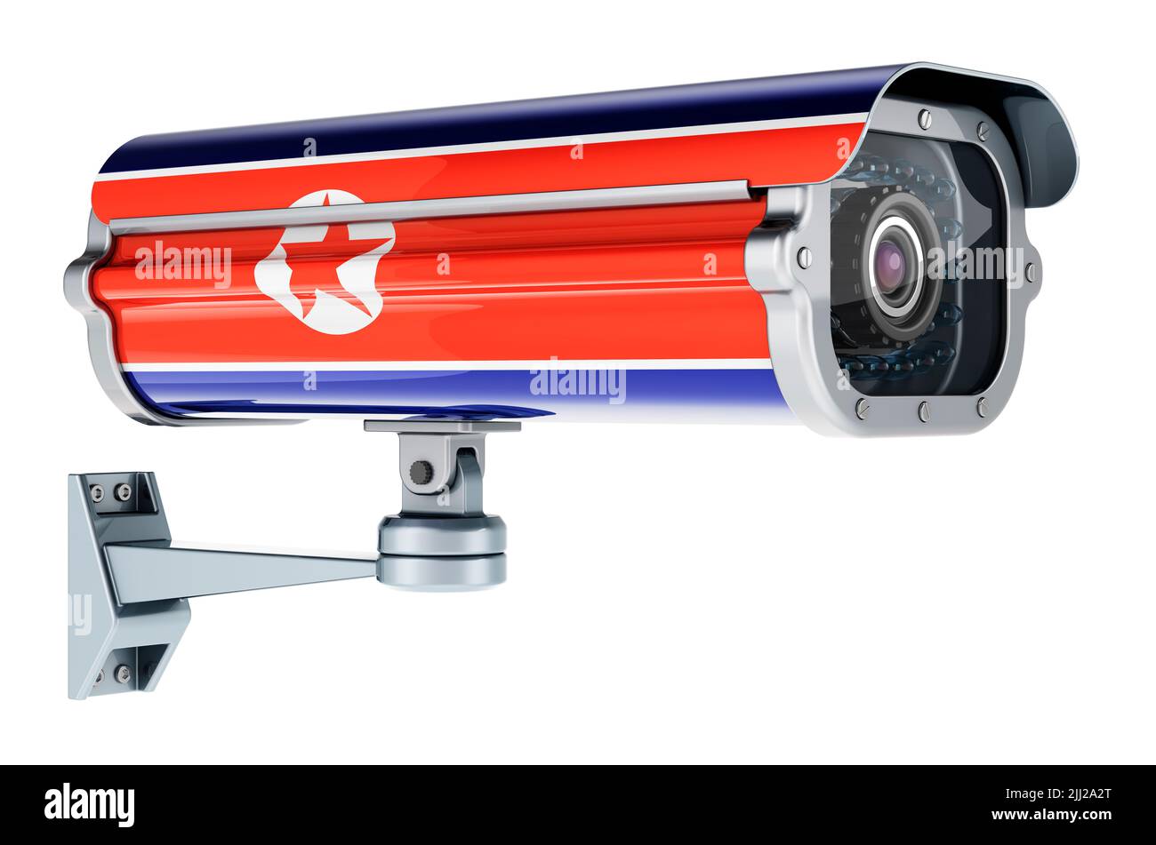 Surveillance camera with North Korean flag. 3D rendering isolated on ...