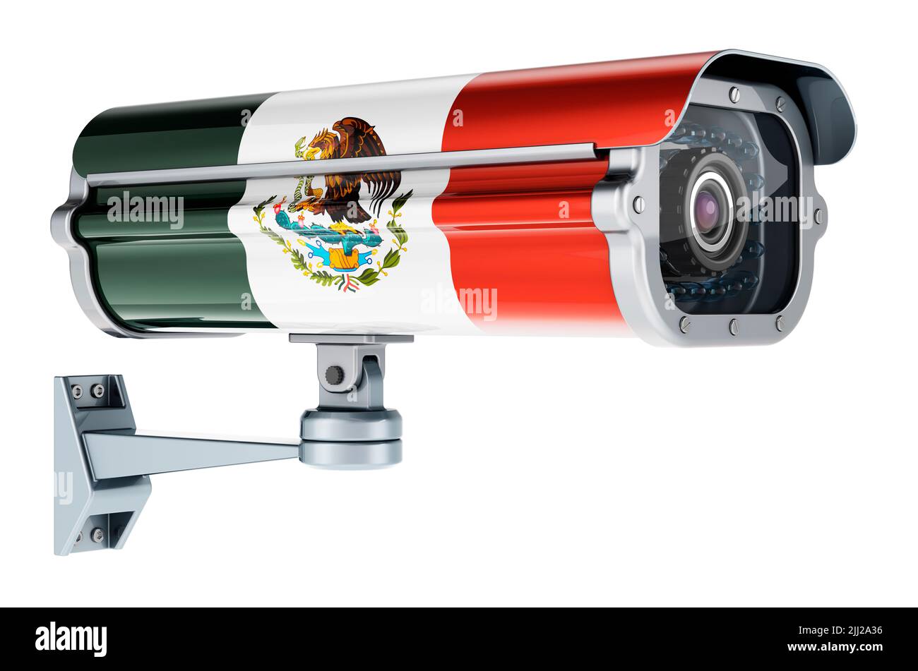 Surveillance camera with Mexican flag. 3D rendering isolated on white ...