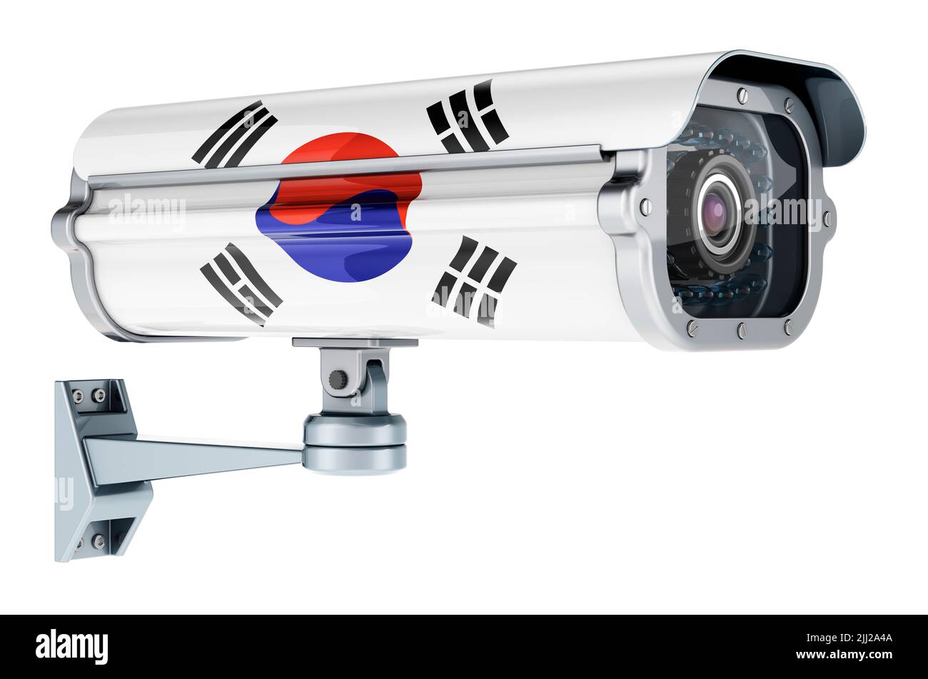 Surveillance camera with South Korean flag. 3D rendering isolated on ...