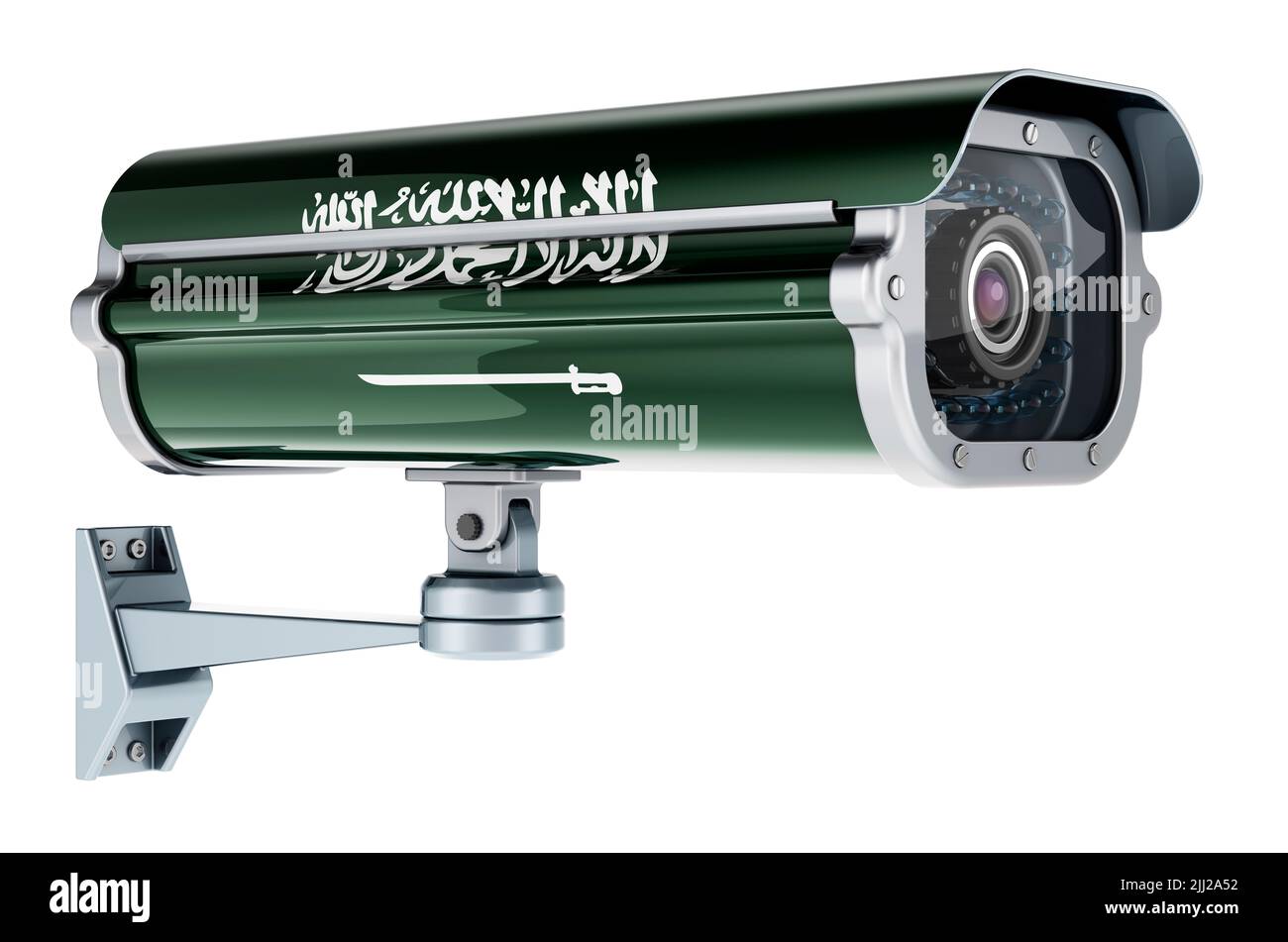 Surveillance camera with Saudi Arabian flag. 3D rendering isolated on ...