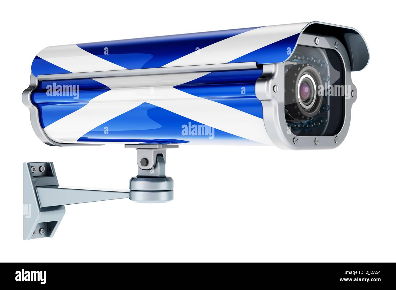 Surveillance camera with Scottish flag. 3D rendering isolated on white ...
