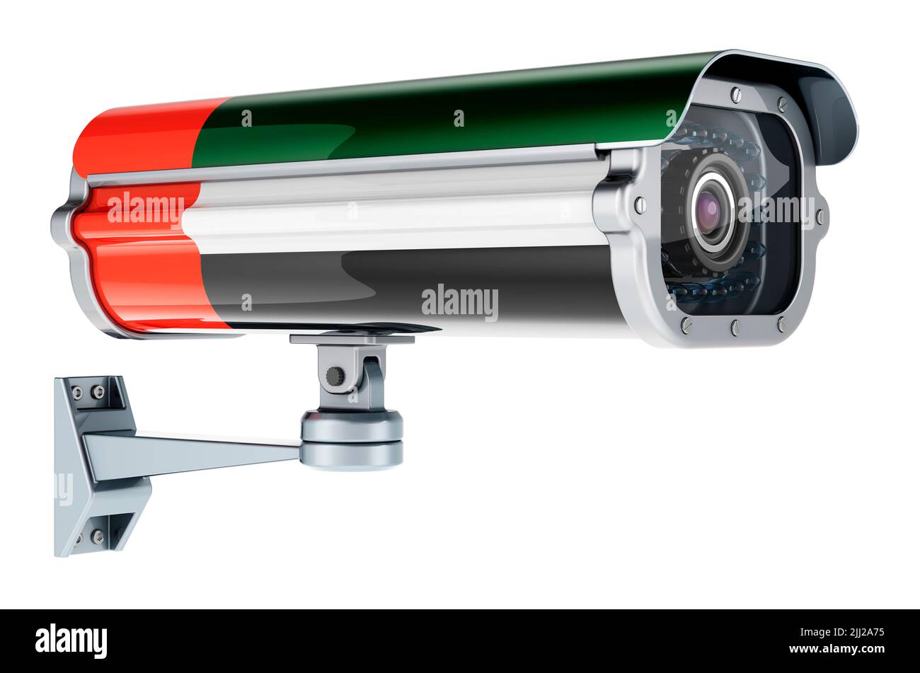 Surveillance camera with the United Arab Emirates flag. 3D rendering ...