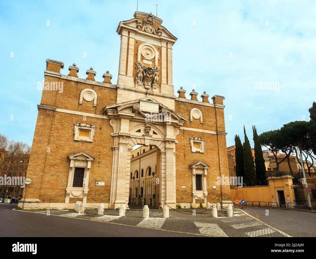 The internal facade of Porta Pia a gate in the Aurelian Walls of Rome ...