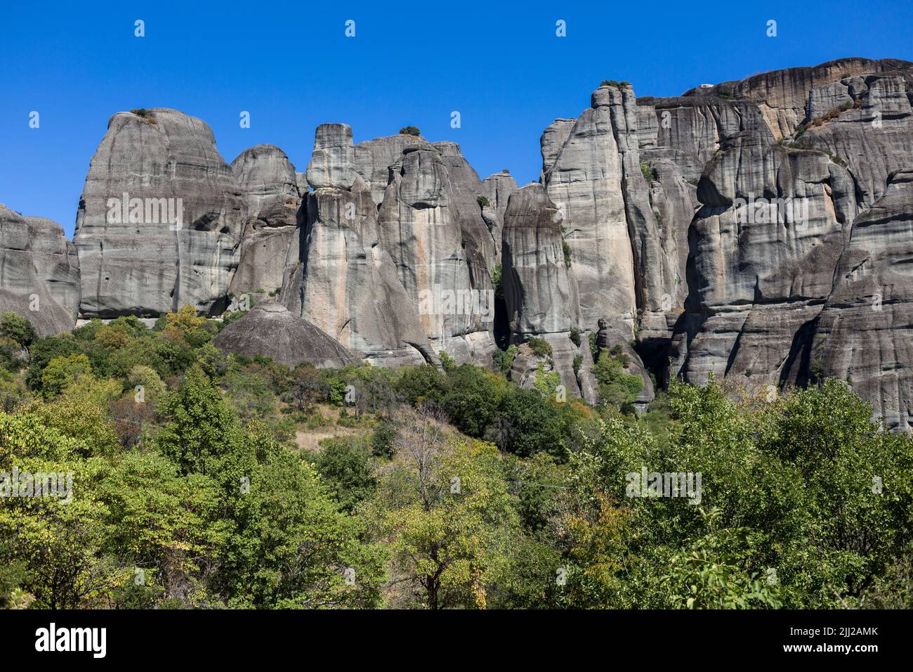 The huge rock pillars formation of Meteora, weathering by water, wind ...