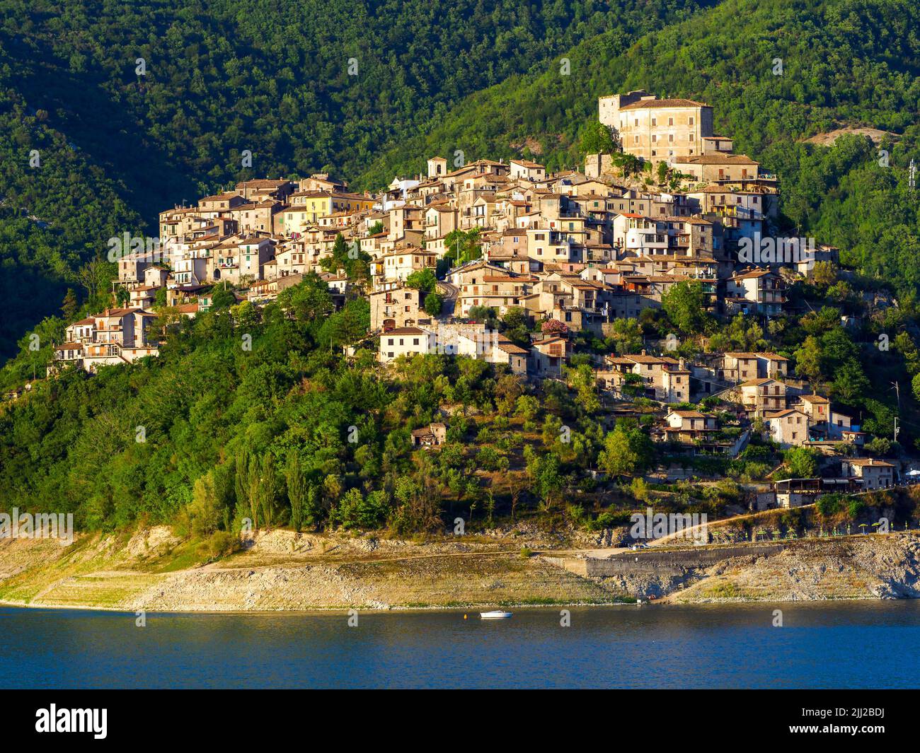 The Little town of Castel di Tora and the Turano lake - Rieti, Italy ...