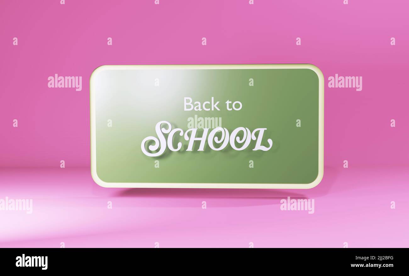 message label back to school green isolated pink background 3D ...