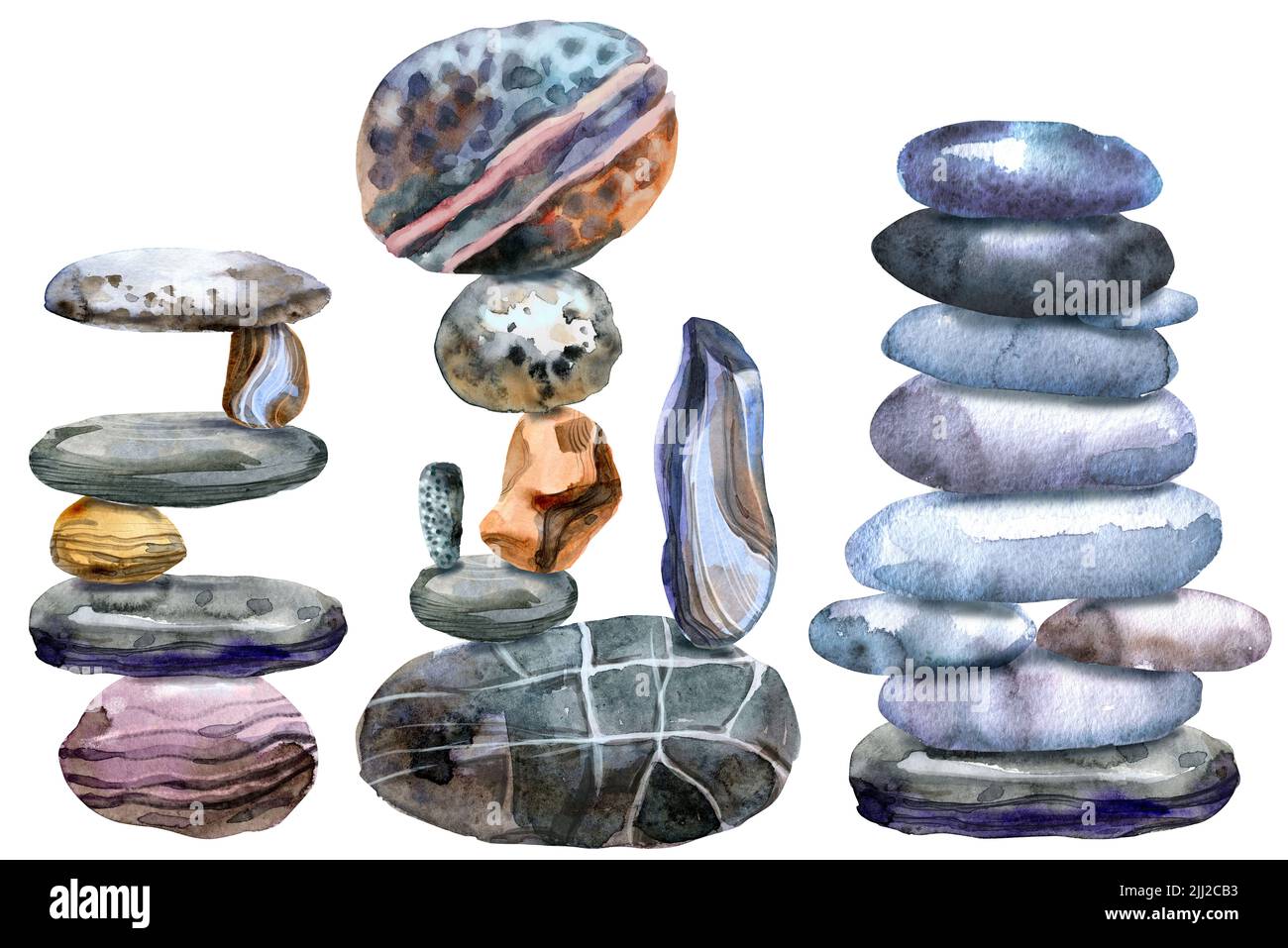 Hand drawn isolated colorful watercolor heaps of stones on white ...