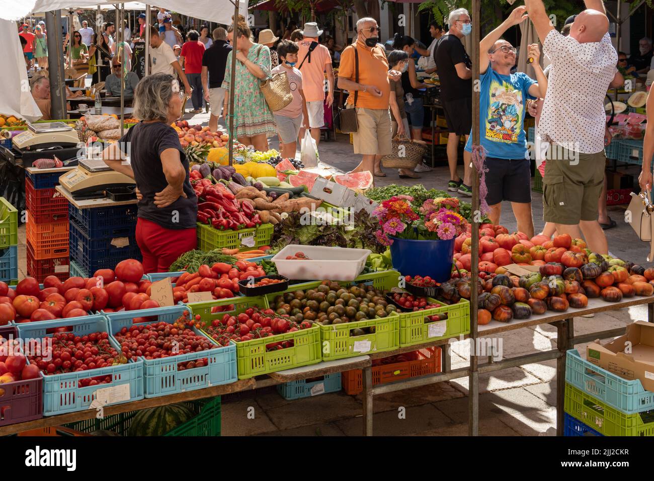 Santanyi, Spain; july 09 2022: Street weekly market in the Mallorcan ...