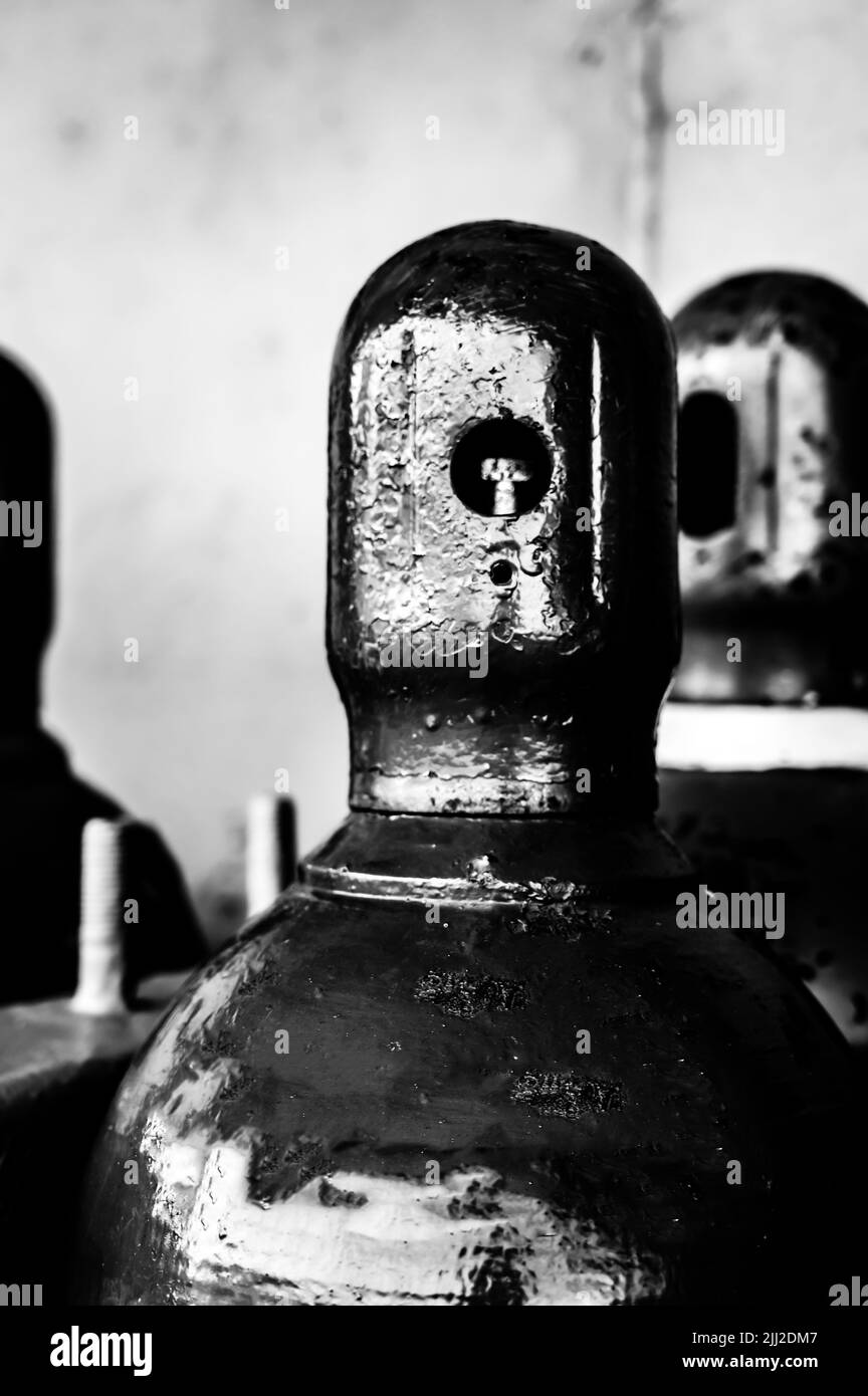Compressed air cylinders cylinder Black and White Stock Photos & Images ...