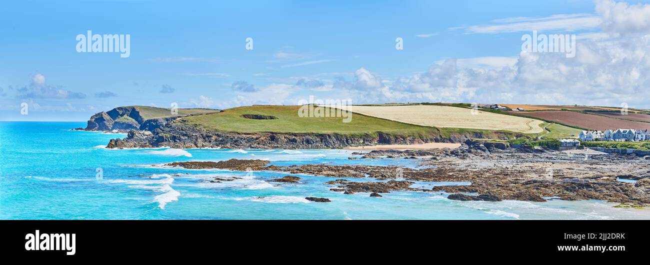 Above Newtrain Bay, the north cliff on Trevone Bay where the Atlanctic ...