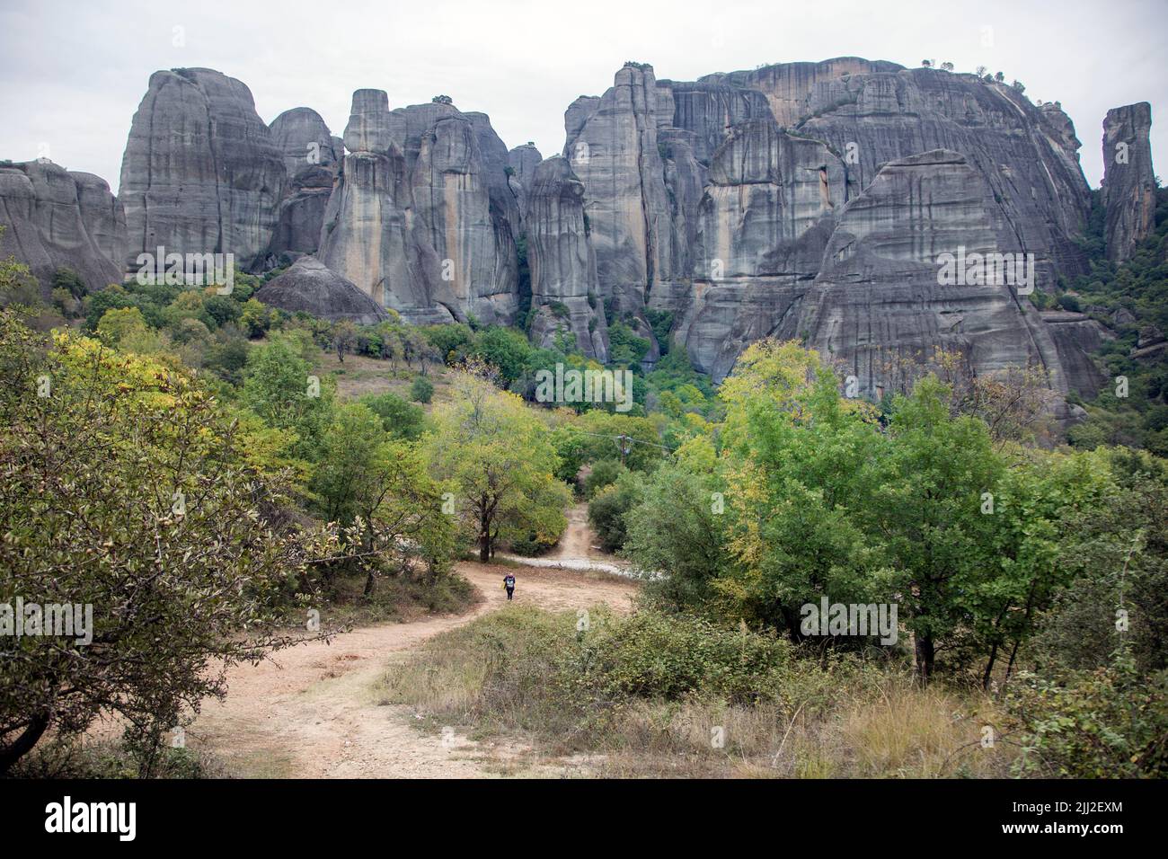 Rock climbers on the huge rock pillars formation of Meteora, Kalabaka ...