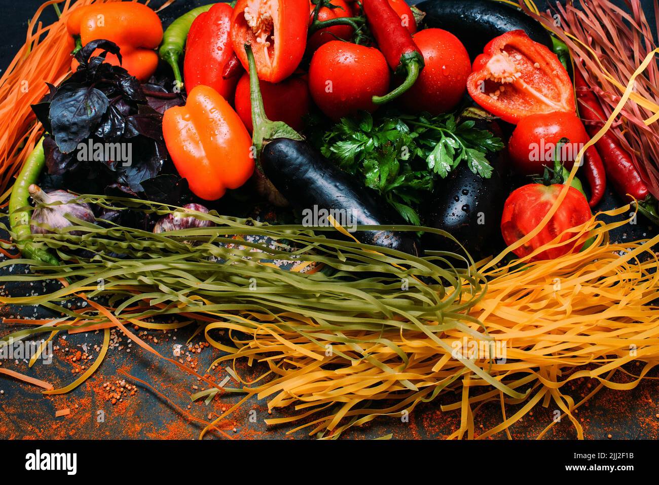 food organic vegetable pasta assortment Stock Photo - Alamy