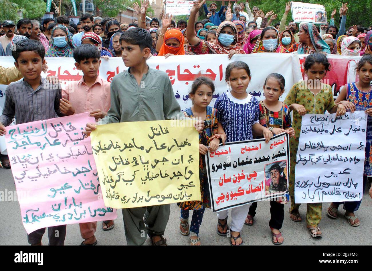 Hyderabad, Pakistan. 22nd July, 2022. Members of Soomro Community are ...