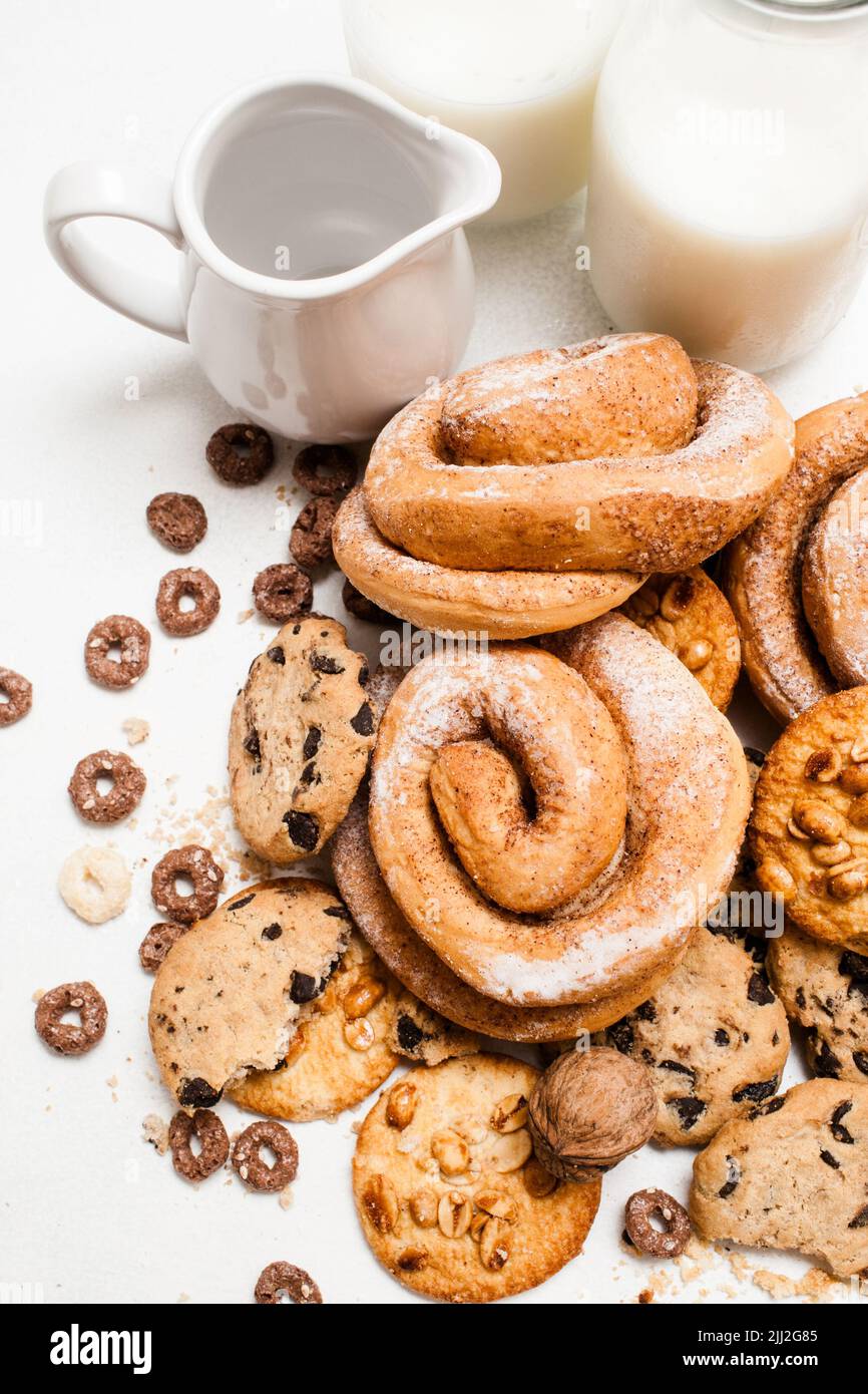 Assortment of products eating with milk Stock Photo - Alamy