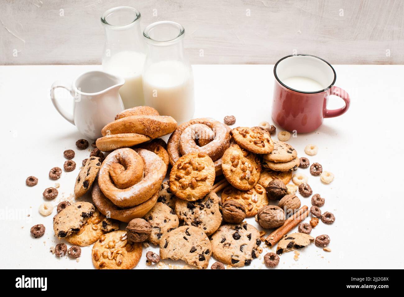 Assortment of products eating with milk Stock Photo - Alamy