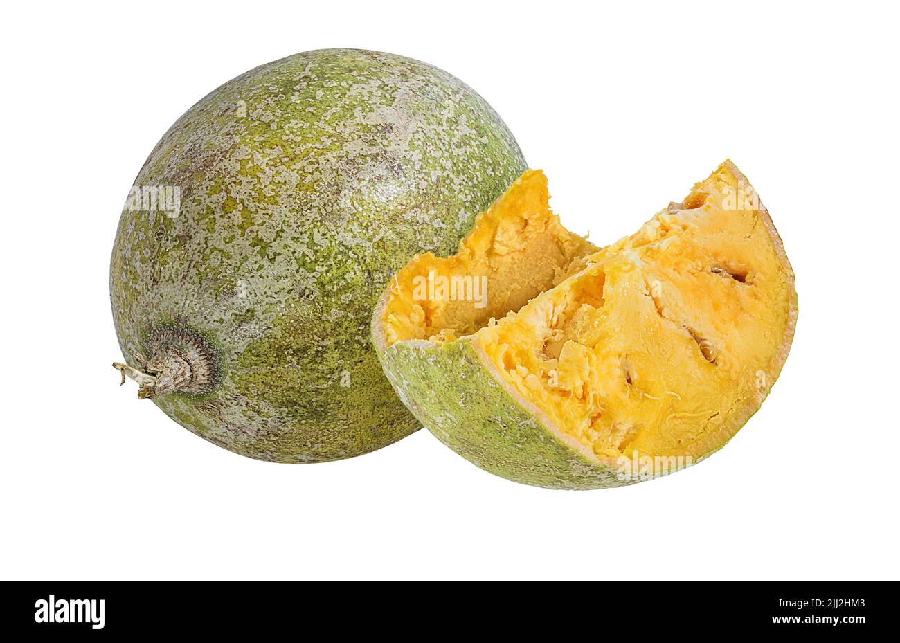 Aegle Marmelos bael fruits or wood apple fruit (bel patthar) on a white ...