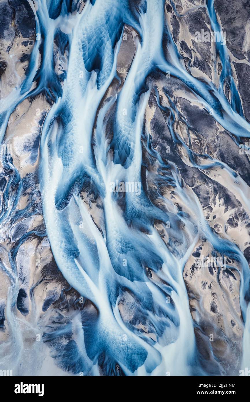 Aerial view of glacial rivers in the highlands of iceland hi-res stock ...