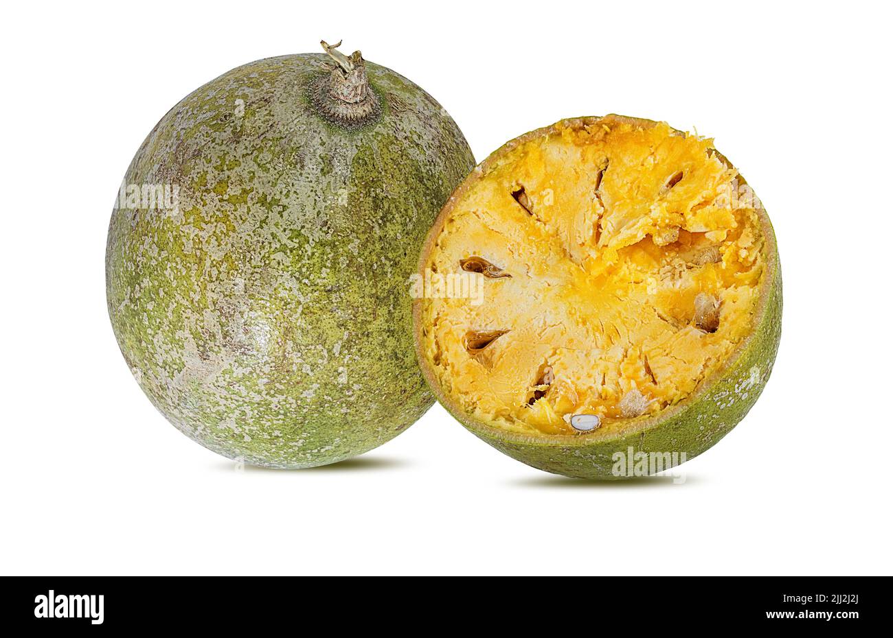 Aegle Marmelos bael fruits or wood apple fruit (bel patthar) on a white ...