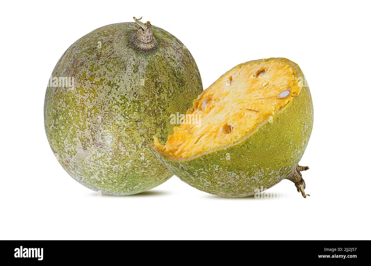 Aegle Marmelos bael fruits or wood apple fruit (bel patthar) on a white ...