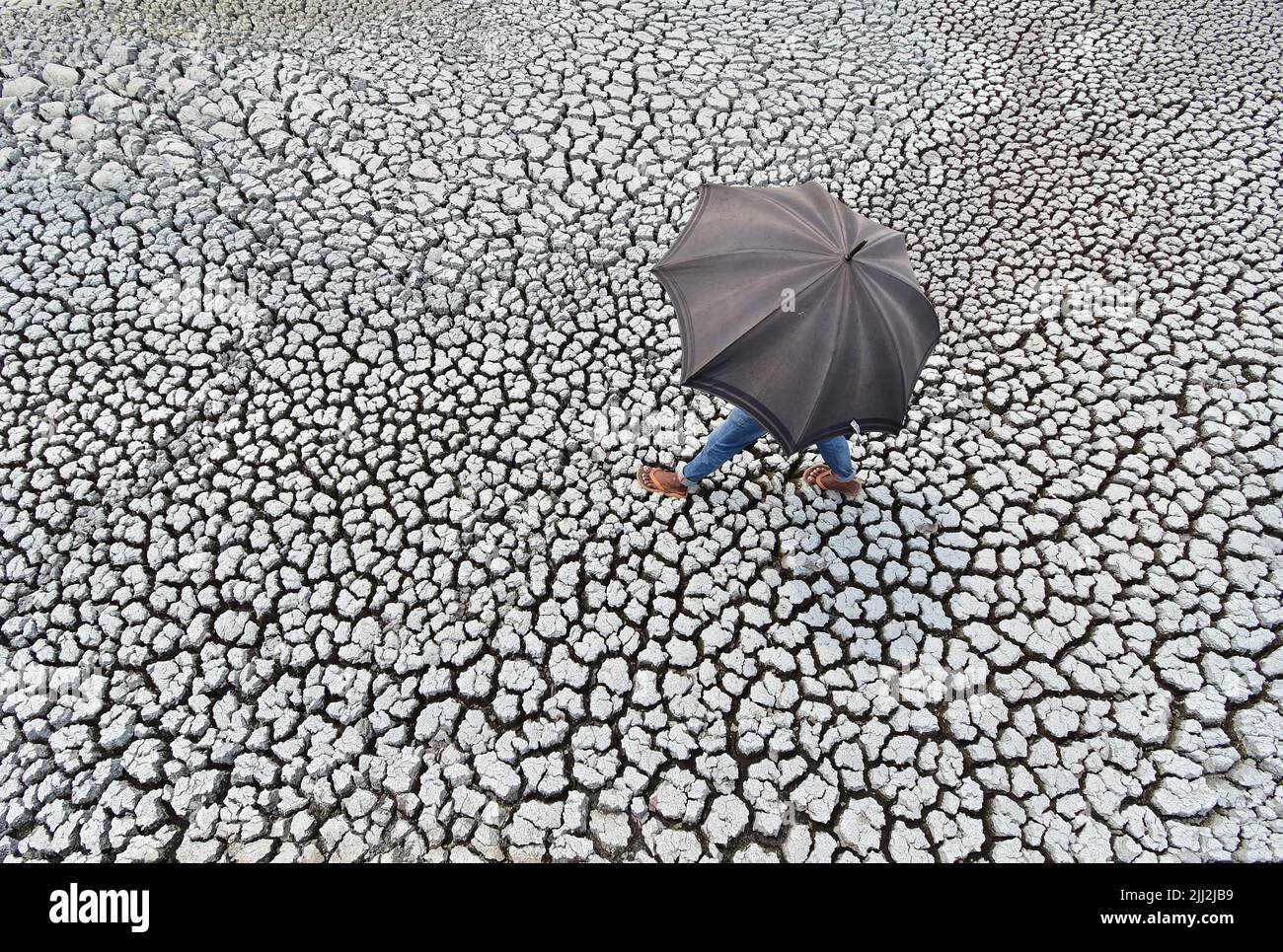 Cracked dry farmland under scorching sun, symbolizing drought, climate ...