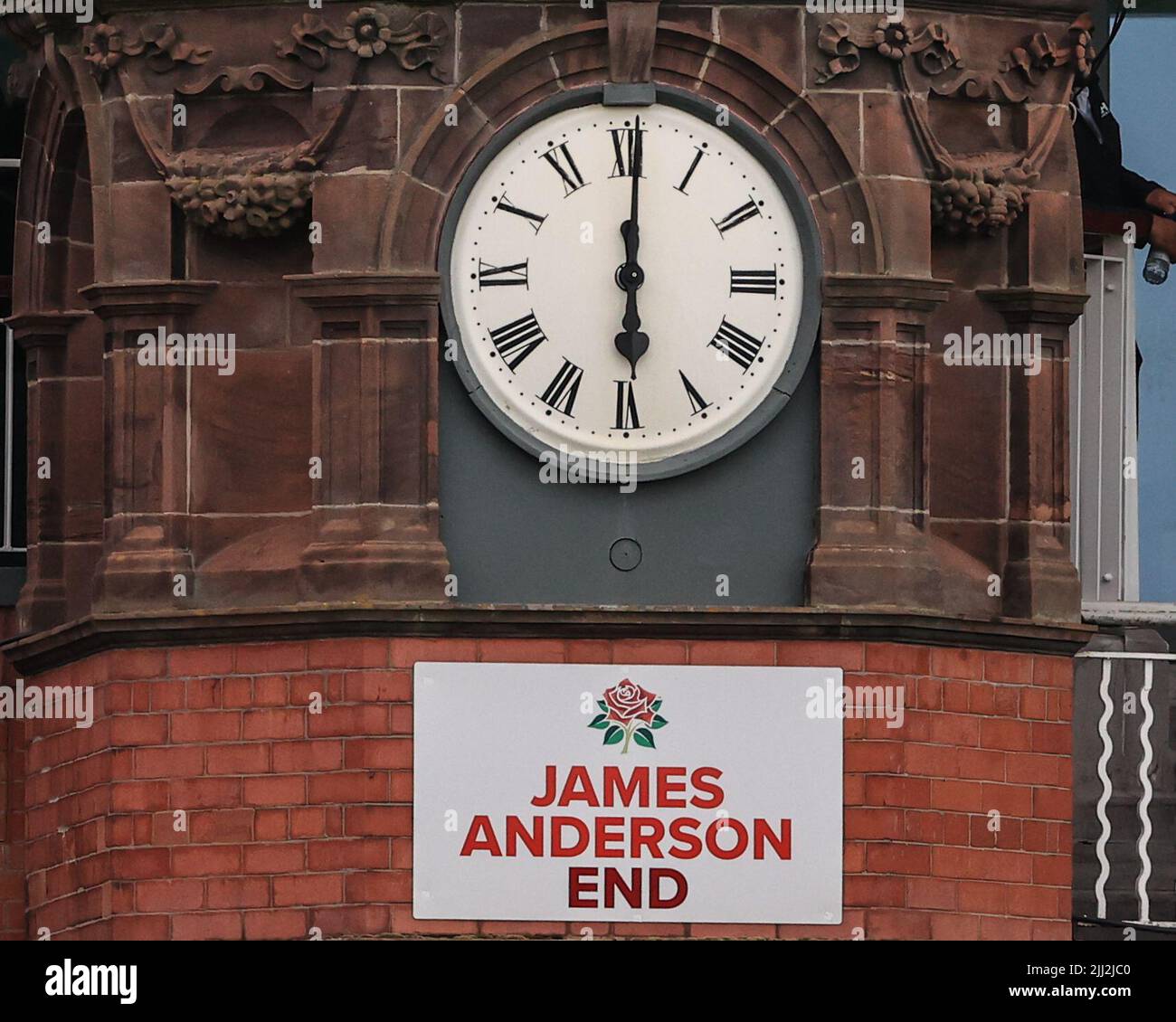The James Anderson End Clock Tower at a minute past six pm Stock Photo ...