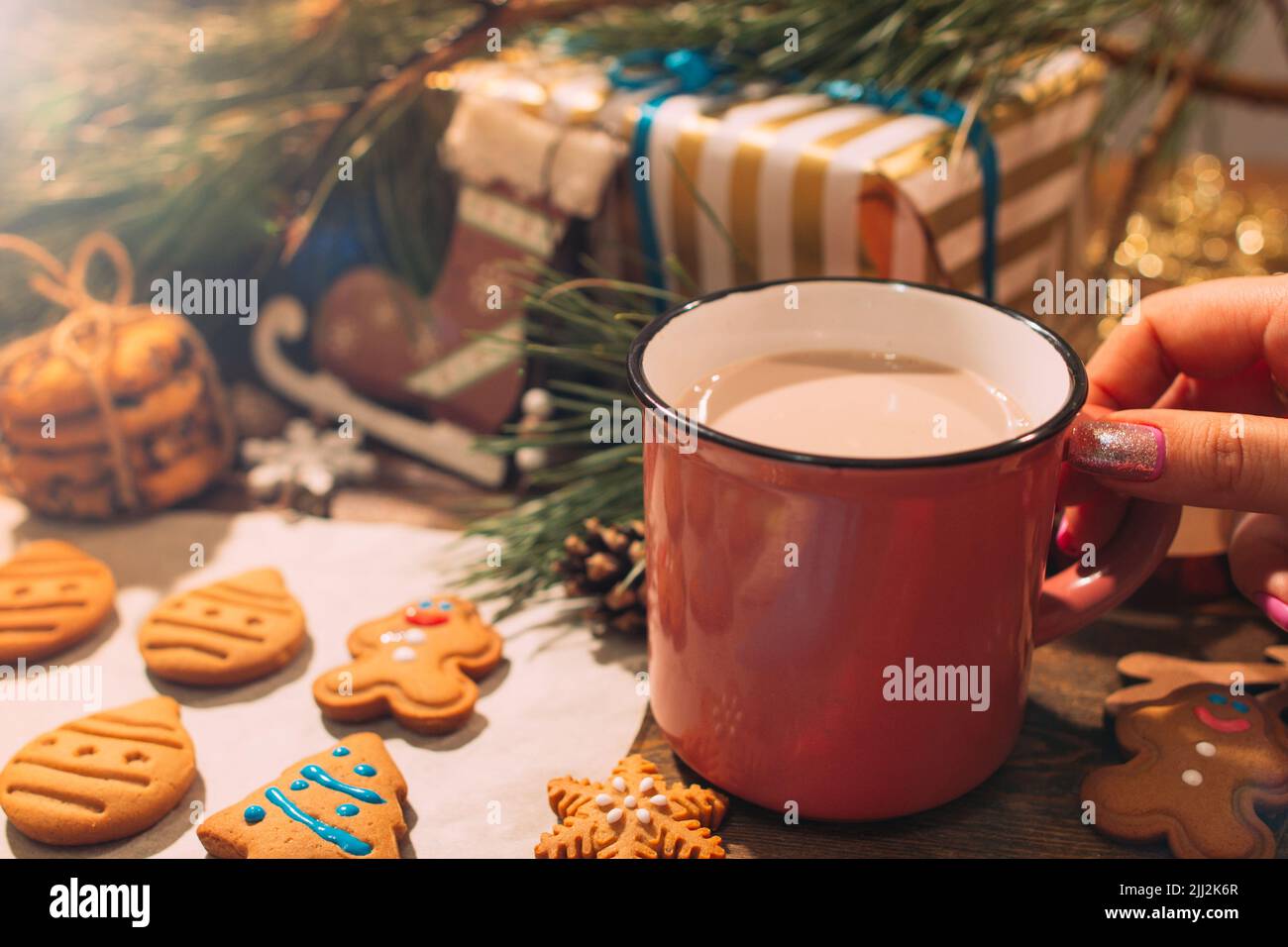 Christmas bakery with latte close up Stock Photo - Alamy