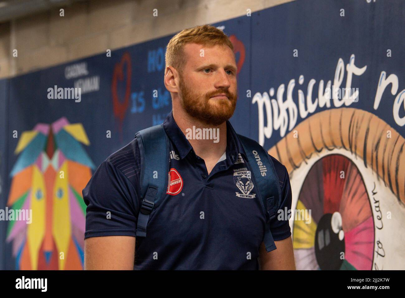 Joe Bullock #15 of Warrington Wolves arrives at The Halliwell Jones ...