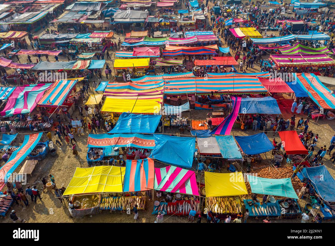 Aerial view of a traditional village fair in Bogra, Bangladesh. It's ...