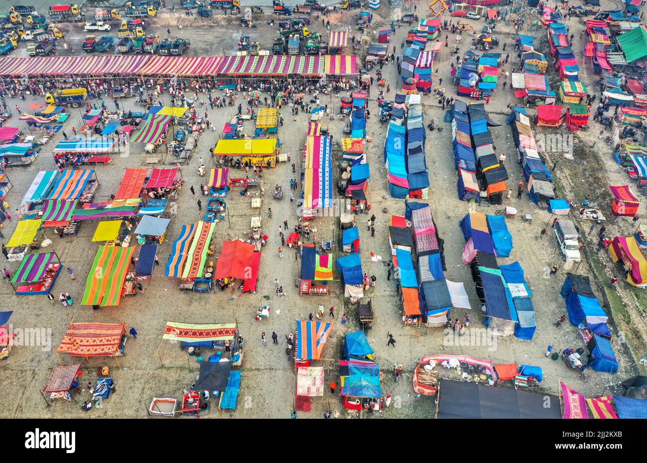Aerial view of a traditional village fair in Bogra, Bangladesh. It's ...