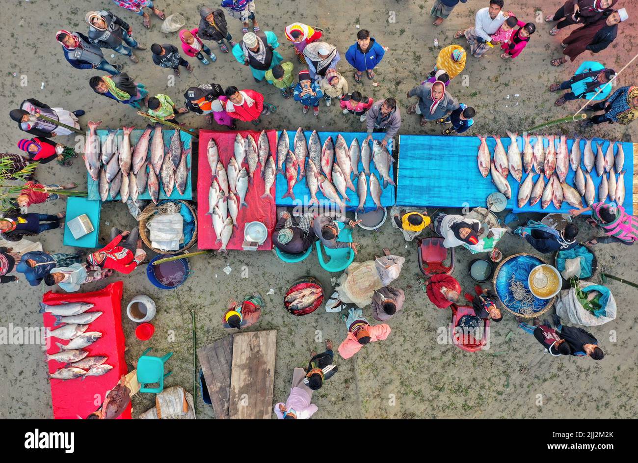 Aerial view of a traditional village fair in Bogra, Bangladesh. It's ...