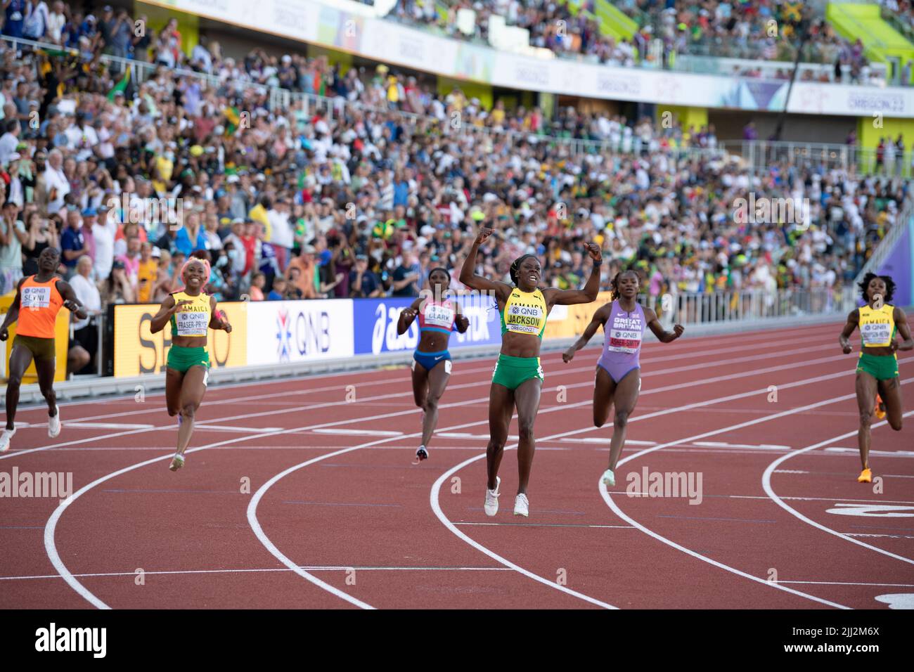 Shericka Jackson (JAM) on her way to winning the women’s 200m final on ...