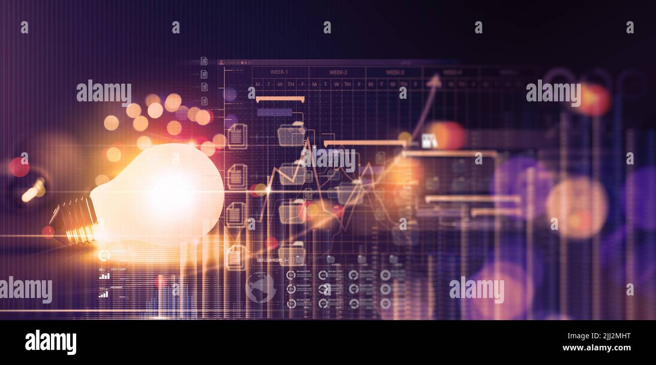 light bulb 3d with marketing network graph chart backgrounds planning ...