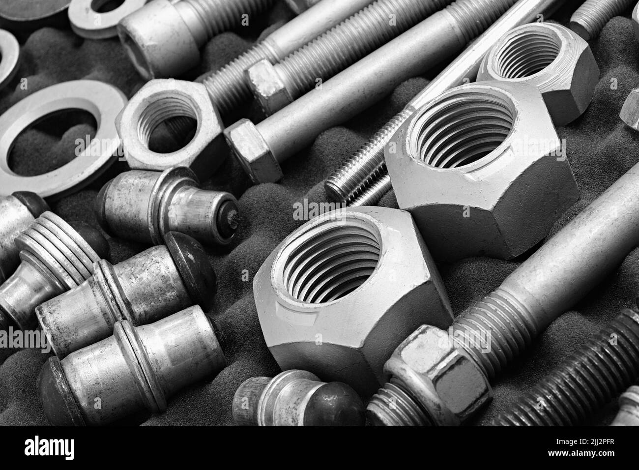 Many metal bolts, nuts and other metal details as background Stock ...